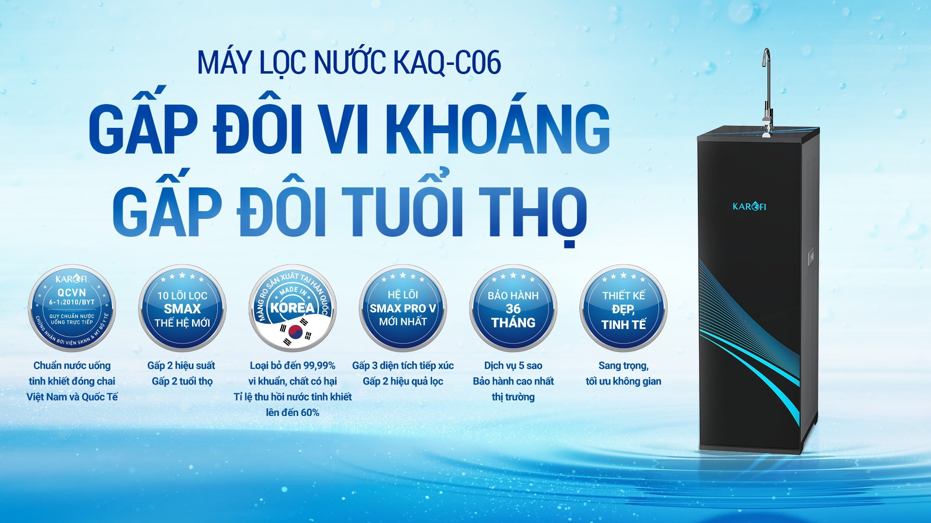Máy lọc nước Karofi KAQ-C06 ️ Giải pháp nước sạch an tâm cho gia đình